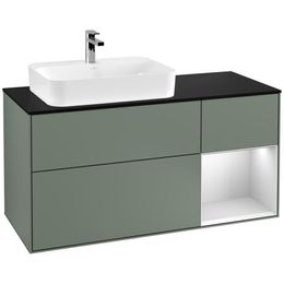 Villeroy & Boch Villeroy und Boch Finion Waschtischunterschrank F402MTGM 120cm, Abdeckplatte black matt, Regal rechts White matt lacquer, Olive Matt Lacquer