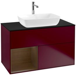 Villeroy & Boch Villeroy und Boch Finion Waschtischunterschrank F772GNHB 100cm, Abdeckplatte black matt, Regale Walnut Veneer, Peony Matt