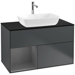 Villeroy & Boch Villeroy und Boch Finion Waschtischunterschrank F772GKHG 100cm, Abdeckplatte black matt, Regale Anthracite matt lacquer, Midnight Blue Matt Lacquer