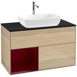 Villeroy & Boch Villeroy und Boch Finion Waschtischunterschrank F772HBPC 100cm, Abdeckplatte black matt, Regale Peony matt lacquer, Oak Veneer