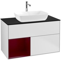 Villeroy & Boch Villeroy und Boch Finion Waschtischunterschrank F772HBMT 100cm, Abdeckplatte black matt, Regale Peony matt lacquer, White matt lacquer