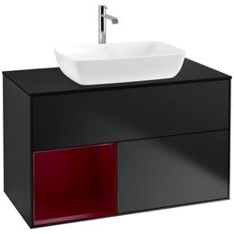 Villeroy & Boch Villeroy und Boch Finion Waschtischunterschrank F772HBPD 100cm, Abdeckplatte black matt, Regale Peony matt lacquer, Black matt lacquer