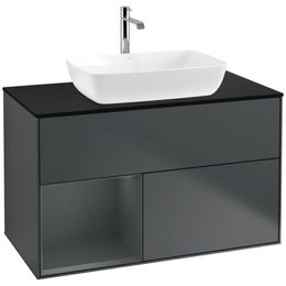 Villeroy & Boch Villeroy und Boch Finion Waschtischunterschrank F772HGHG 100cm, Abdeckplatte black matt, Regale Midnight matt lacquer, Midnight Blue Matt Lacquer