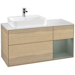 Villeroy & Boch Villeroy und Boch Finion Waschtischunterschrank G401GMPC 120cm, Abdeckplatte white matt, Emotion, Regal rechts Olive Matt Lacquer, Oak Veneer