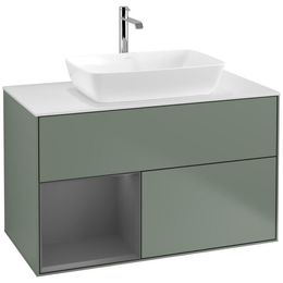 Villeroy & Boch Villeroy und Boch Finion Waschtischunterschrank F771GKGM 100cm, Abdeckplatte white matt, Regale Anthracite matt lacquer, Olive Matt Lacquer
