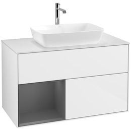 Villeroy & Boch Villeroy und Boch Finion Waschtischunterschrank F771GKGF 100cm, Abdeckplatte white matt, Regale Anthracite matt lacquer, Glossy white lacquer