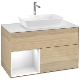 Villeroy & Boch Villeroy und Boch Finion Waschtischunterschrank F771GFPC 100cm, Abdeckplatte white matt, Regale Glossy white lacquer, Oak Veneer