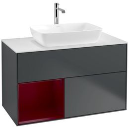Villeroy & Boch Villeroy und Boch Finion Waschtischunterschrank F771HBHG 100cm, Abdeckplatte white matt, Regale Peony matt lacquer, Midnight Blue Matt Lacquer