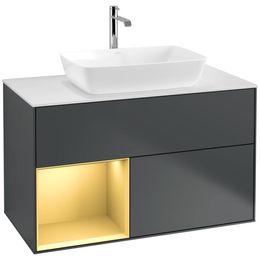 Villeroy & Boch Villeroy und Boch Finion Waschtischunterschrank F771HFHG 100cm, Abdeckplatte white matt, Regale Gold matt lacquer, Midnight Blue Matt Lacquer