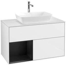 Villeroy & Boch Villeroy und Boch Finion Waschtischunterschrank F771PDGF 100cm, Abdeckplatte white matt, Regale Black matt lacquer, Glossy white lacquer