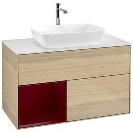 Villeroy & Boch Villeroy und Boch Finion Waschtischunterschrank F771HBPC 100cm, Abdeckplatte white matt, Regale Peony matt lacquer, Oak Veneer