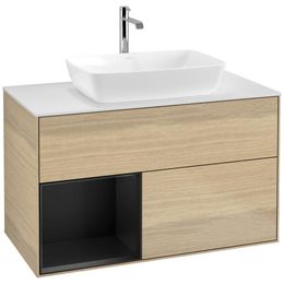 Villeroy & Boch Villeroy und Boch Finion Waschtischunterschrank F771PDPC 100cm, Abdeckplatte white matt, Regale Black matt lacquer, Oak Veneer