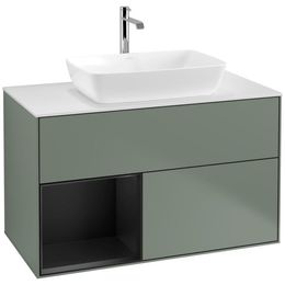 Villeroy & Boch Villeroy und Boch Finion Waschtischunterschrank F771PDGM 100cm, Abdeckplatte white matt, Regale Black matt lacquer, Olive Matt Lacquer