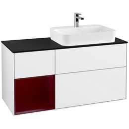 Villeroy & Boch Villeroy und Boch Finion Waschtischunterschrank G392HBGF 120cm, Abdeckplatte black matt, Emotion, Regal links Peony, Glossy white lacquer