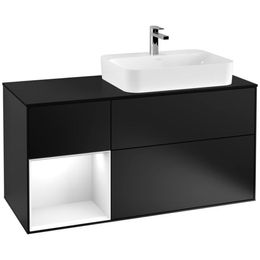 Villeroy & Boch Villeroy und Boch Finion Waschtischunterschrank G392GFPD 120cm, Abdeckplatte black matt, Emotion, Regal links Glossy white lacquer, Black matt lacquer