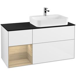 Villeroy & Boch Villeroy und Boch Finion Waschtischunterschrank G392PCGF 120cm, Abdeckplatte black matt, Emotion, Regal links Oak Veneer, Glossy white lacquer