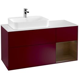 Villeroy & Boch Villeroy und Boch Finion Waschtischunterschrank F401GNHB 120cm, Abdeckplatte white matt, Regal rechts Walnut veneer, Peony Matt