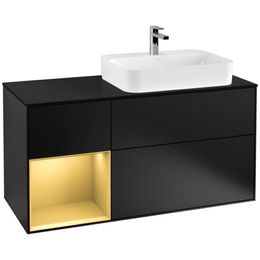 Villeroy & Boch Villeroy und Boch Finion Waschtischunterschrank F392HFPD 120cm, Abdeckplatte black matt, Regal links Gold matt, Black matt lacquer
