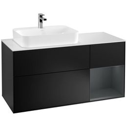 Villeroy & Boch Villeroy und Boch Finion Waschtischunterschrank F401HGPD 120cm, Abdeckplatte white matt, Regal rechts Midnight Blue Matt Lacquer, Black matt lacquer
