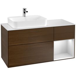 Villeroy & Boch Villeroy und Boch Finion Waschtischunterschrank F401MTGN 120cm, Abdeckplatte white matt, Regal rechts White matt lacquer, Walnut veneer