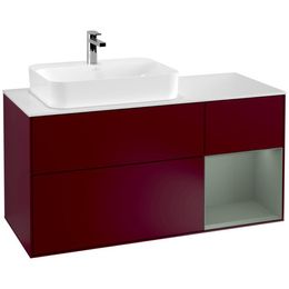 Villeroy & Boch Villeroy und Boch Finion Waschtischunterschrank F401GMHB 120cm, Abdeckplatte white matt, Regal rechts Olive Matt Lacquer, Peony Matt