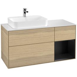 Villeroy & Boch Villeroy und Boch Finion Waschtischunterschrank F401PDPC 120cm, Abdeckplatte white matt, Regal rechts Black matt lacquer, Oak Veneer