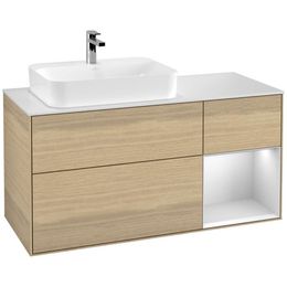 Villeroy & Boch Villeroy und Boch Finion Waschtischunterschrank F401MTPC 120cm, Abdeckplatte white matt, Regal rechts White matt lacquer, Oak Veneer