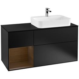 Villeroy & Boch Villeroy und Boch Finion Waschtischunterschrank F392GNPD 120cm, Abdeckplatte black matt, Regal links Walnut veneer, Black matt lacquer