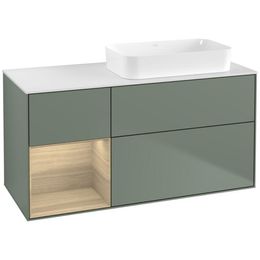Villeroy & Boch Villeroy und Boch Finion Waschtischunterschrank F681PCGM 120x60,3x50,1cm, Regal links Oak Veneer, Olive Matt Lacquer