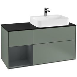 Villeroy & Boch Villeroy und Boch Finion Waschtischunterschrank F392HGGM 120cm, Abdeckplatte black matt, Regal links Midnight Blue Matt Lacquer, Olive Matt Lacquer