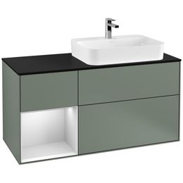 Villeroy & Boch Villeroy und Boch Finion Waschtischunterschrank F392MTGM 120cm, Abdeckplatte black matt, Regal links White matt lacquer, Olive Matt Lacquer