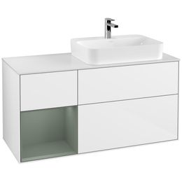 Villeroy & Boch Villeroy und Boch Finion Waschtischunterschrank G391GMGF 120cm, Abdeckplatte white matt, Emotion, Regal links Olive Matt Lacquer, Glossy white lacquer