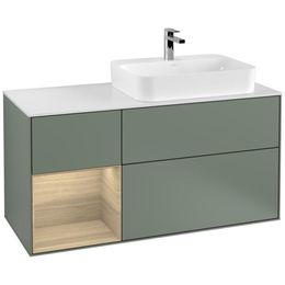 Villeroy & Boch Villeroy und Boch Finion Waschtischunterschrank G391PCGM 120cm, Abdeckplatte white matt, Emotion, Regal links Oak Veneer, Olive Matt Lacquer