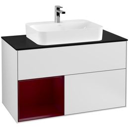 Villeroy & Boch Villeroy und Boch Finion Waschtischunterschrank G362HBMT 100cm, Abdeckplatte black matt, Emotion, Regal links Peony, White matt lacquer