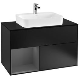 Villeroy & Boch Villeroy und Boch Finion Waschtischunterschrank G362GKPD 100cm, Abdeckplatte black matt, Emotion, Regal links Anthracite matt, Black matt lacquer