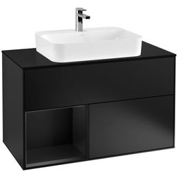 Villeroy & Boch Villeroy und Boch Finion Waschtischunterschrank G362PDPD 100cm, Abdeckplatte black matt, Emotion, Regal links Black matt lacquer, Black matt lacquer