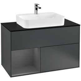 Villeroy & Boch Villeroy und Boch Finion Waschtischunterschrank G362GKHG 100cm, Abdeckplatte black matt, Emotion, Regal links Anthracite matt, Midnight Blue Matt Lacquer