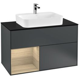 Villeroy & Boch Villeroy und Boch Finion Waschtischunterschrank G362PCHG 100cm, Abdeckplatte black matt, Emotion, Regal links Oak Veneer, Midnight Blue Matt Lacquer