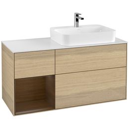 Villeroy & Boch Villeroy und Boch Finion Waschtischunterschrank F391GNPC 120cm, Abdeckplatte white matt, Regal links Walnut veneer, Oak Veneer