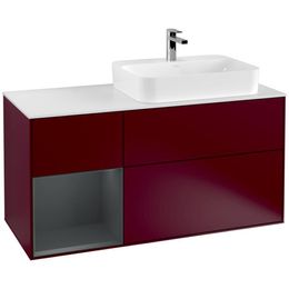 Villeroy & Boch Villeroy und Boch Finion Waschtischunterschrank F391HGHB 120cm, Abdeckplatte white matt, Regal links Midnight Blue Matt Lacquer, Peony Matt