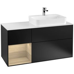 Villeroy & Boch Villeroy und Boch Finion Waschtischunterschrank F391PCPD 120cm, Abdeckplatte white matt, Regal links Oak Veneer, Black matt lacquer
