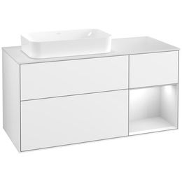 Villeroy & Boch Villeroy und Boch Finion Waschtischunterschrank F691MTGF 120x60,3x50,1cm, Regal rechts White matt lacquer, Glossy white lacquer
