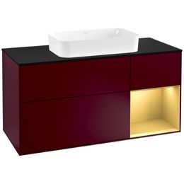 Villeroy & Boch Villeroy und Boch Finion Waschtischunterschrank G302HFHB 120cm, Abdeckplatte black matt, Emotion, Regal rechts Gold matt, Peony Matt