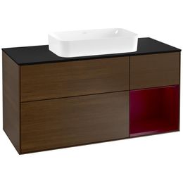 Villeroy & Boch Villeroy und Boch Finion Waschtischunterschrank G302HBGN 120cm, Abdeckplatte black matt, Emotion, Regal rechts Peony, Walnut veneer
