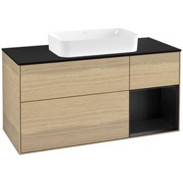 Villeroy & Boch Villeroy und Boch Finion Waschtischunterschrank G302PDPC 120cm, Abdeckplatte black matt, Emotion, Regal rechts Black matt lacquer, Oak Veneer
