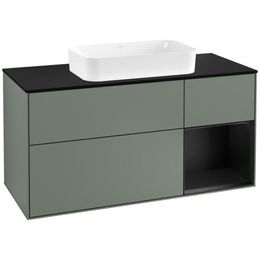Villeroy & Boch Villeroy und Boch Finion Waschtischunterschrank G302PDGM 120cm, Abdeckplatte black matt, Emotion, Regal rechts Black matt lacquer, Olive Matt Lacquer