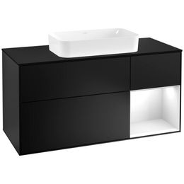 Villeroy & Boch Villeroy und Boch Finion Waschtischunterschrank F302GFPD 120cm, Abdeckplatte black matt, Regal rechts Glossy white lacquer, Black matt lacquer