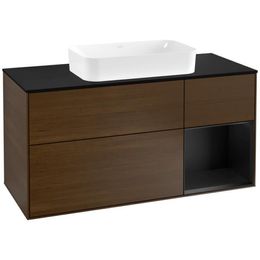 Villeroy & Boch Villeroy und Boch Finion Waschtischunterschrank F302PDGN 120cm, Abdeckplatte black matt, Regal rechts Black matt lacquer, Walnut veneer