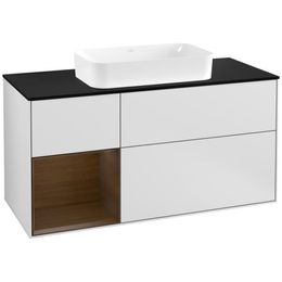 Villeroy & Boch Villeroy und Boch Finion Waschtischunterschrank G292GNMT 120cm, Abdeckplatte black matt, Emotion, Regal links Walnut veneer, White matt lacquer