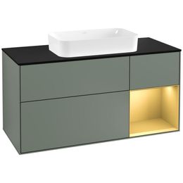 Villeroy & Boch Villeroy und Boch Finion Waschtischunterschrank F302HFGM 120cm, Abdeckplatte black matt, Regal rechts Gold matt, Olive Matt Lacquer